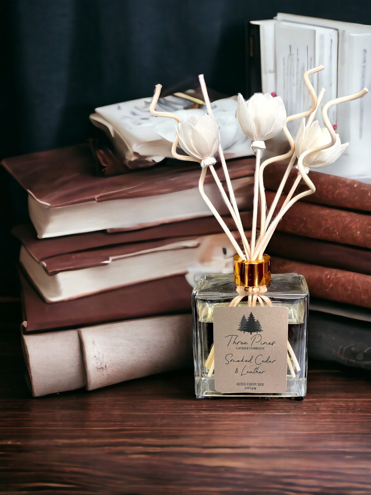 Smoked Cedar & Leather Reed Diffuser | Three Pines Candle Company
